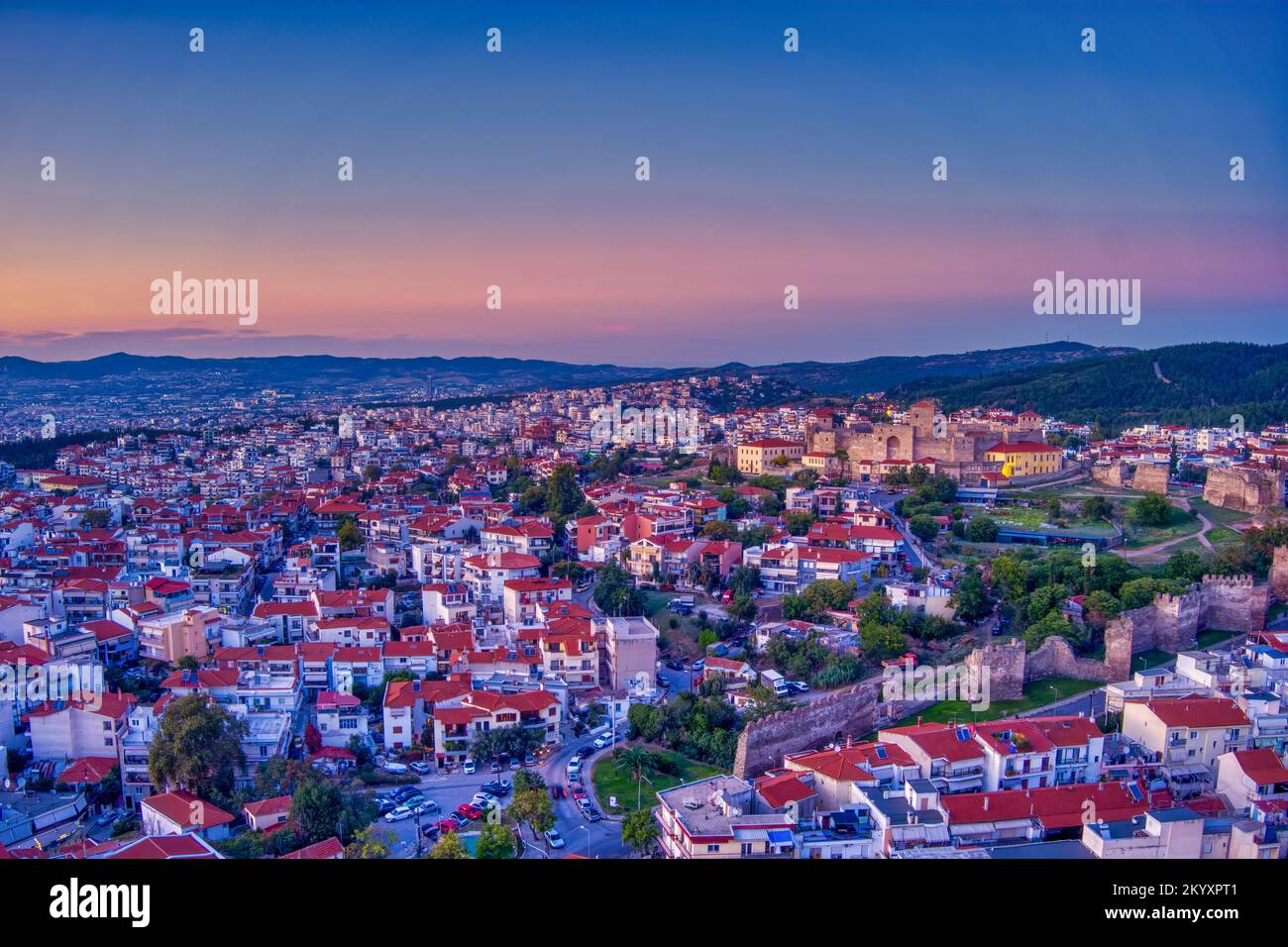 Aerial drone view of old Byzantine castle and the famous city of ...