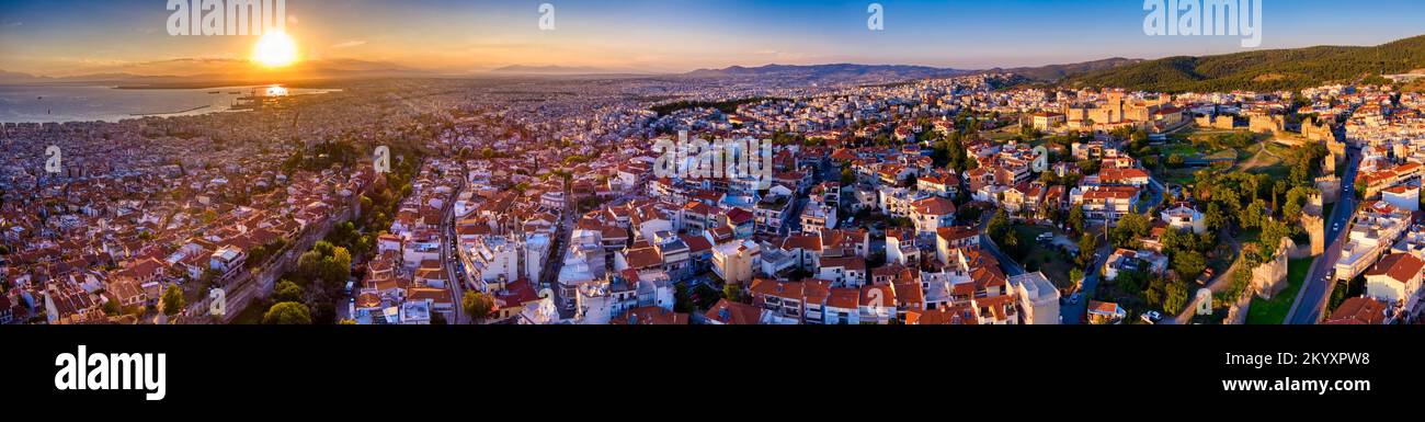 Aerial drone view of old Byzantine castle and the famous city of ...