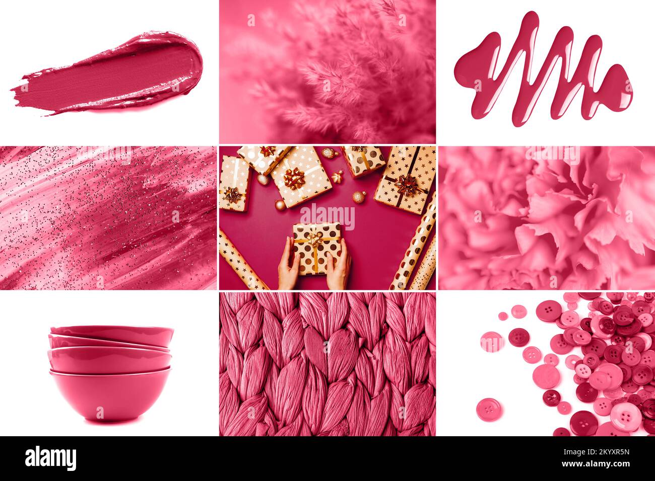 Creative collage in trendy viva magenta color Stock Photo - Alamy