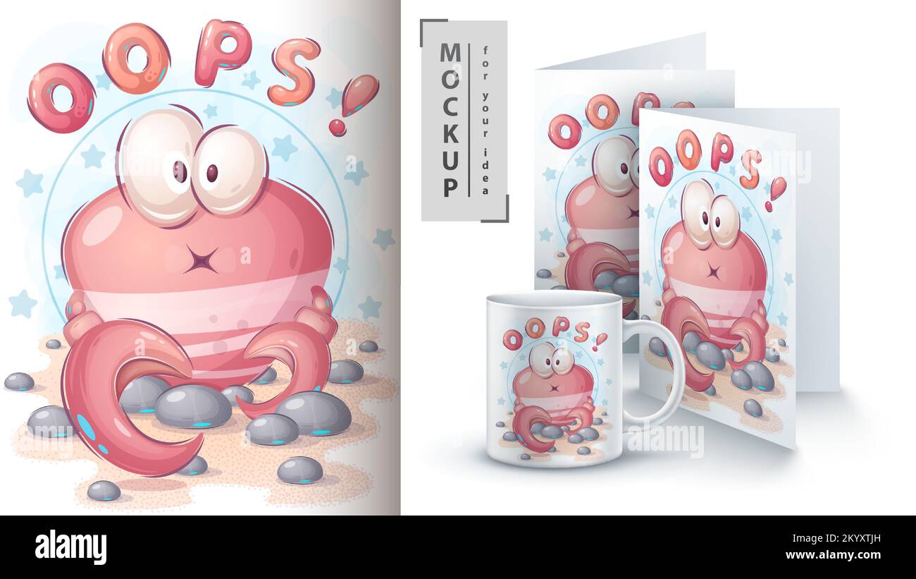 Cartoon adorable character animal crab poster and merchandising Stock ...