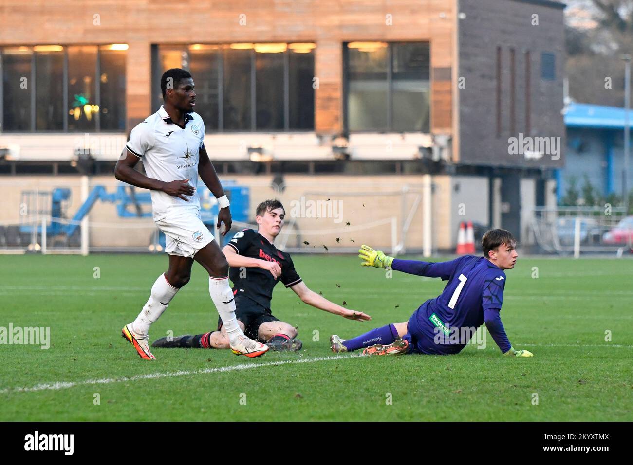 Swansea, Wales. 2 December 2022. Nathan Lowe of Stoke City scores his ...