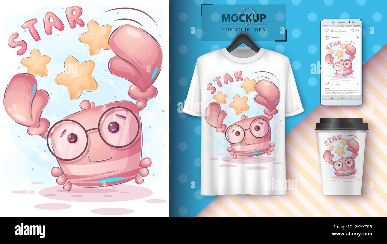 Cartoon adorable character animal crab poster and merchandising Stock ...
