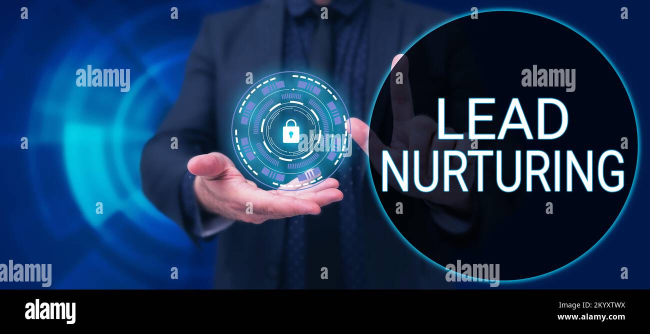 Sign displaying Lead Nurturing. Business idea method of building a ...