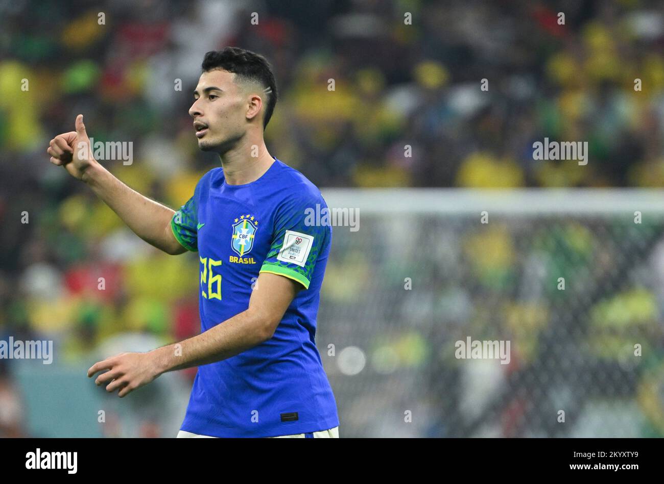 Lusail, Qatar. 2nd Dec, 2022. Gabriel Martinelli of Brazil reacts ...