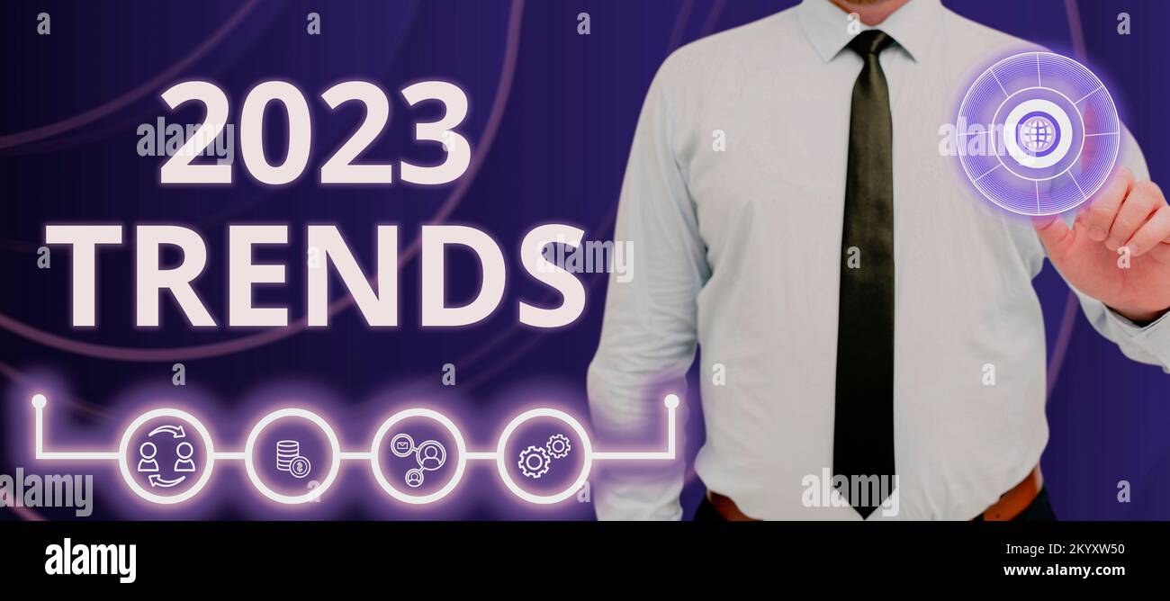 Text caption presenting 2023 Trends. Business concept things that is ...