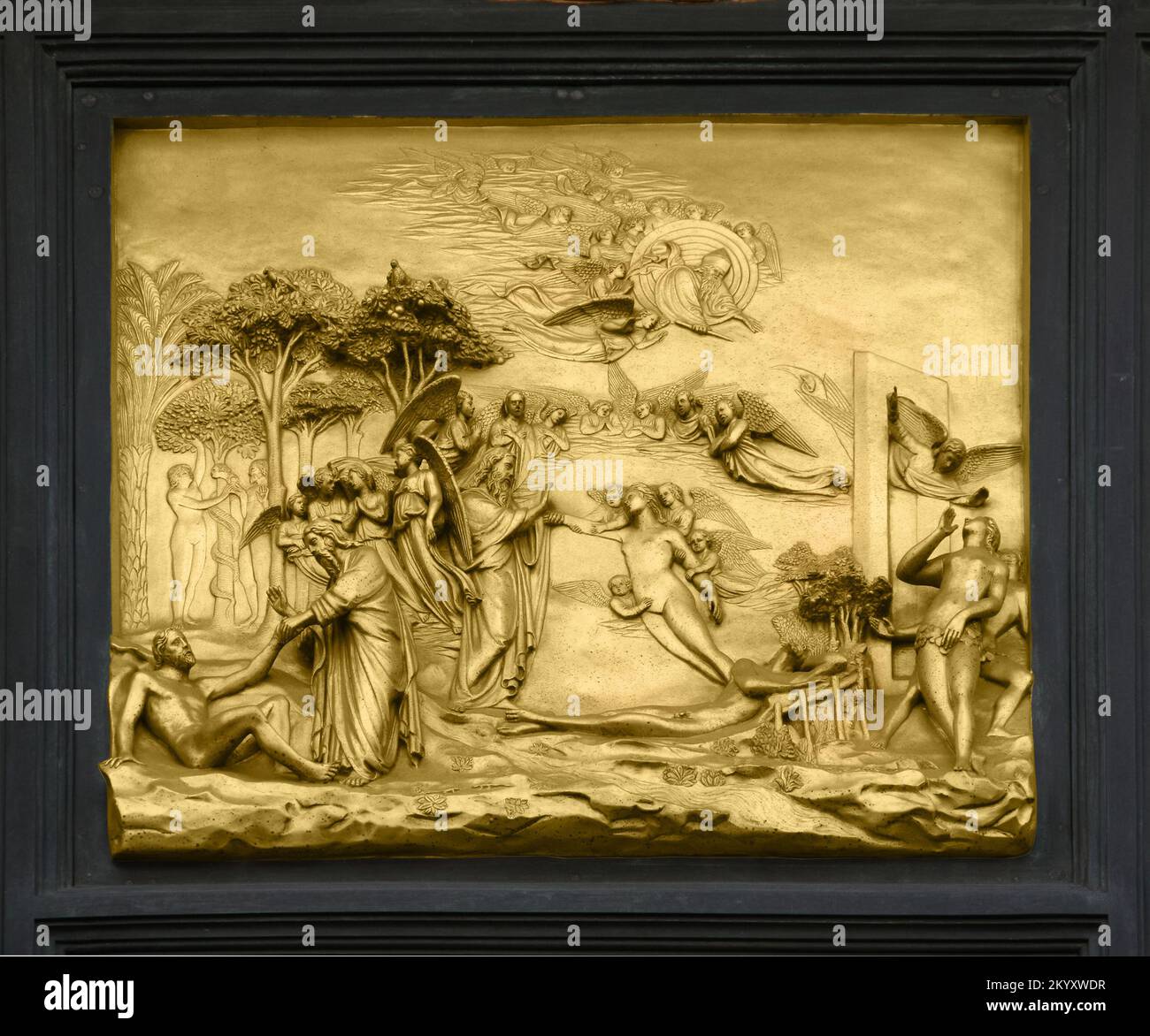 Adam and Eve - bas-relief on Gates of Paradise, Florence Stock Photo ...