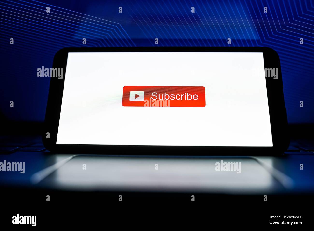 Nysa, Poland. 2nd Dec, 2022. In this photo illustration a Subscribe button logo seen displayed ...