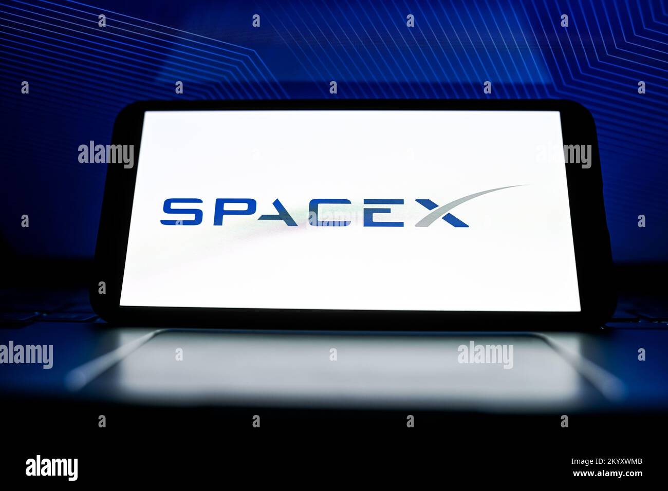 Nysa, Poland. 2nd Dec, 2022. In this photo illustration a Spacex logo ...