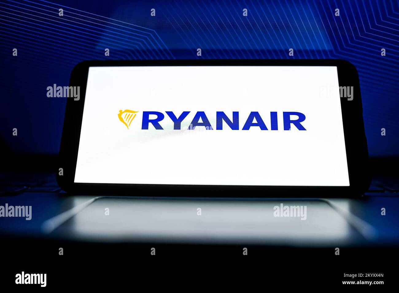 Nysa, Poland. 2nd Dec, 2022. In this photo illustration a Ryanair logo ...