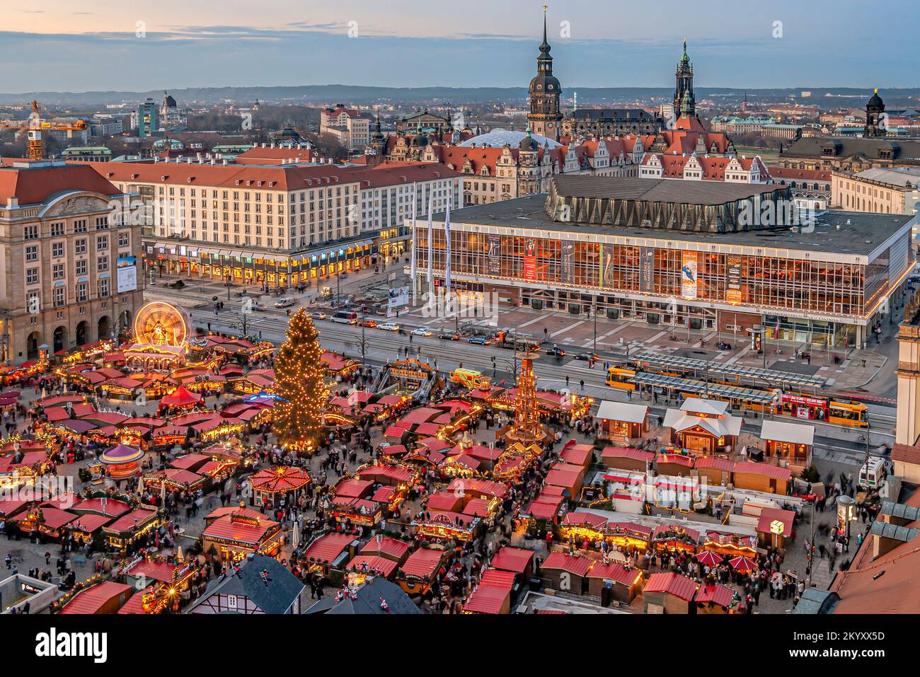 Christmas Striezel market in Dresden aerial view, Saxony, Germany Stock ...