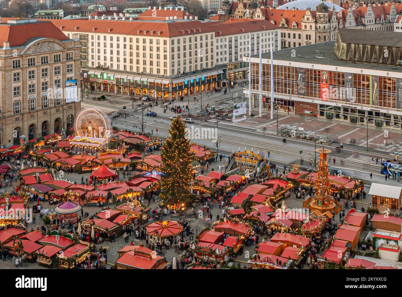 Christmas Striezel market in Dresden aerial view, Saxony, Germany Stock ...