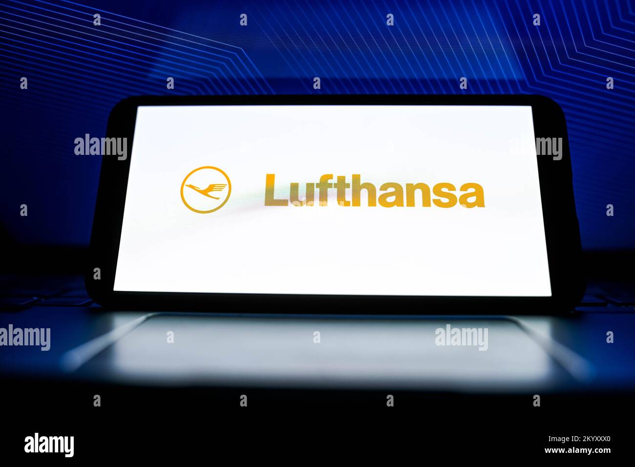 Nysa, Poland. 2nd Dec, 2022. In this photo illustration a Lufthansa ...