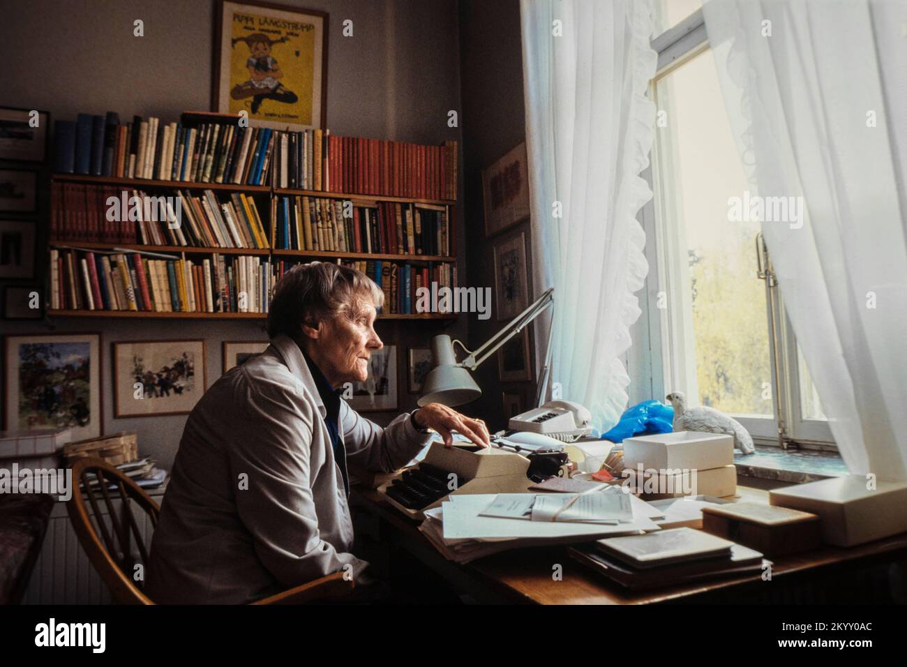 Astrid Lindgren, children's book author at home in Stockholm Stock ...