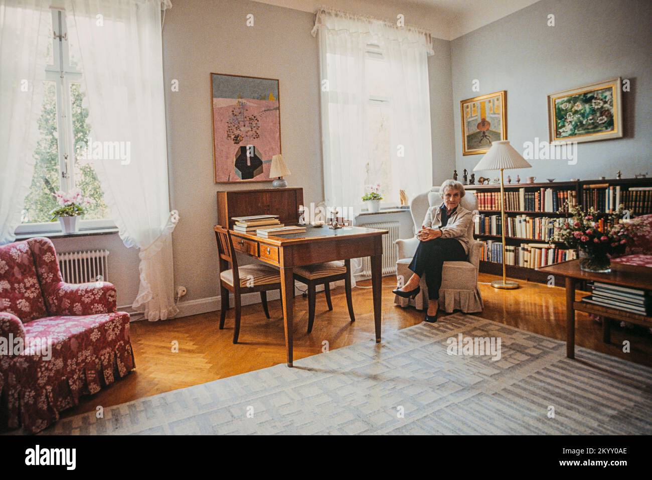 Astrid Lindgren, children's book author at home in Stockholm Stock ...