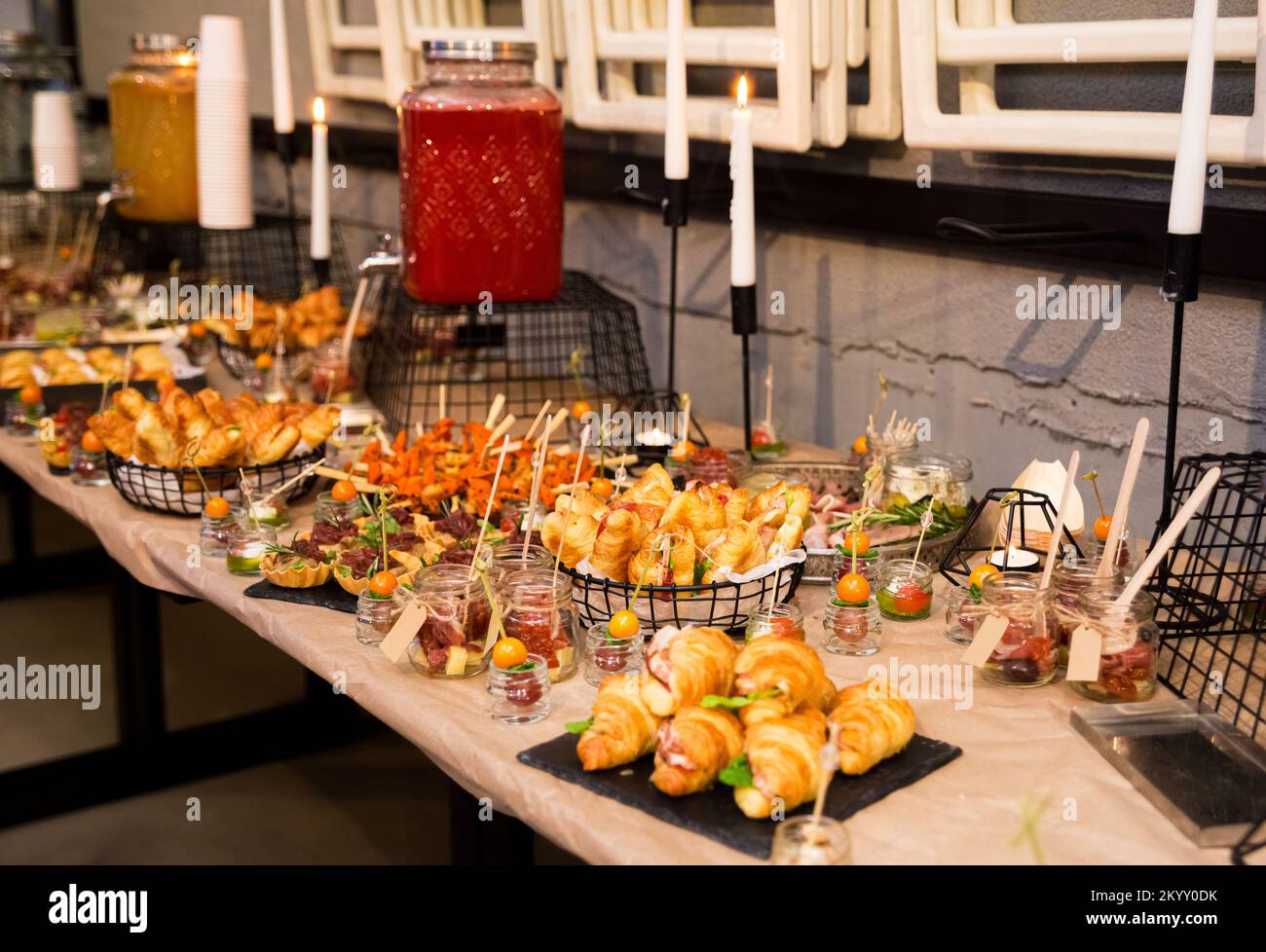 buffet table with snacks and drinks at the event in the loft Stock ...