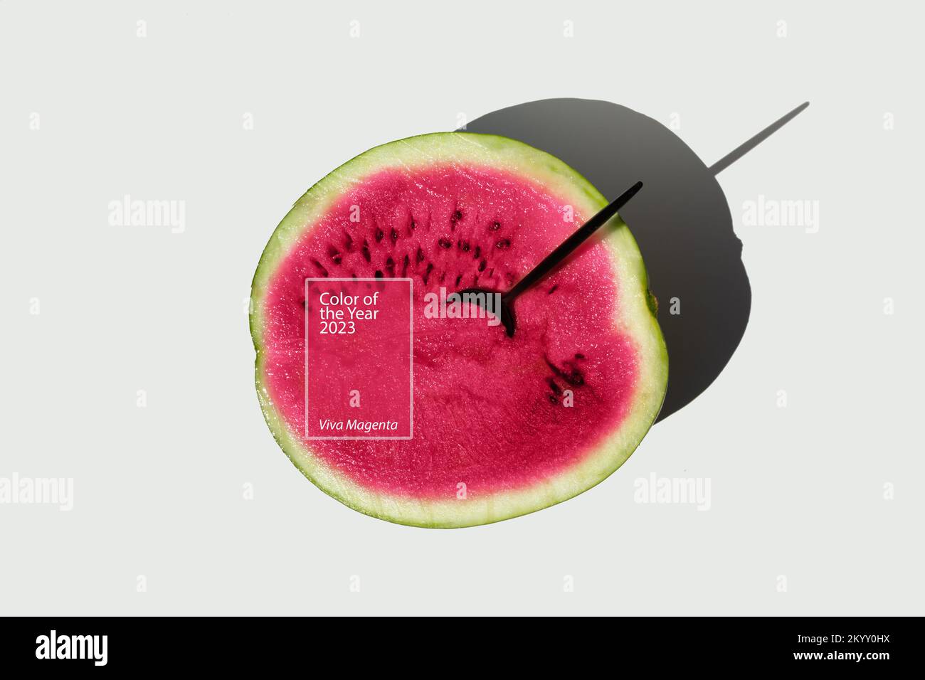 Color of year 2023 Viva Magenta. Half of ripe fresh watermelon with ...