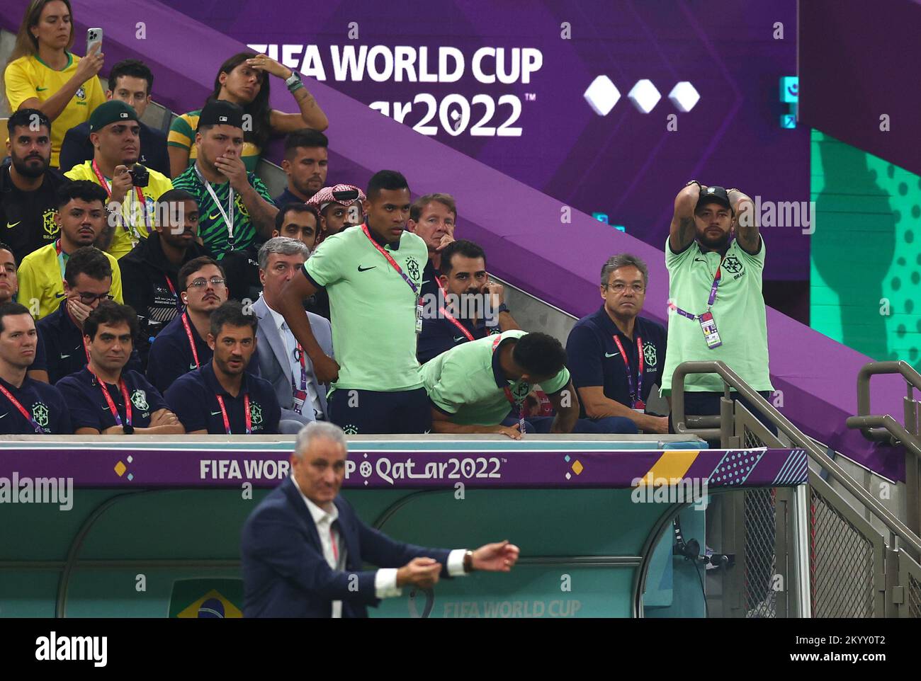 Doha, Qatar, 2nd December 2022. Neymar Jr of Brazil reacts to a missed ...