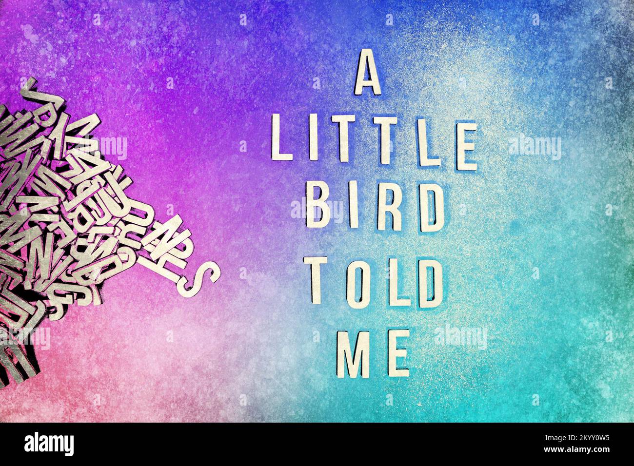 A LITTLE BIRD TOLD ME in wooden English language capital letters ...