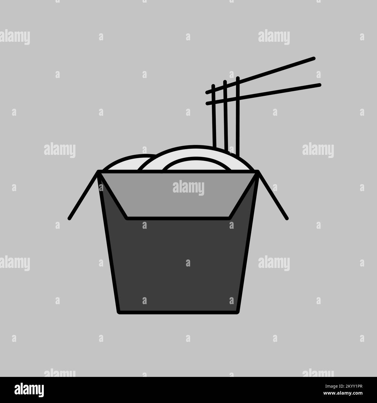Noodles in thin line box with chopsticks vector grayscale icon. Fast ...