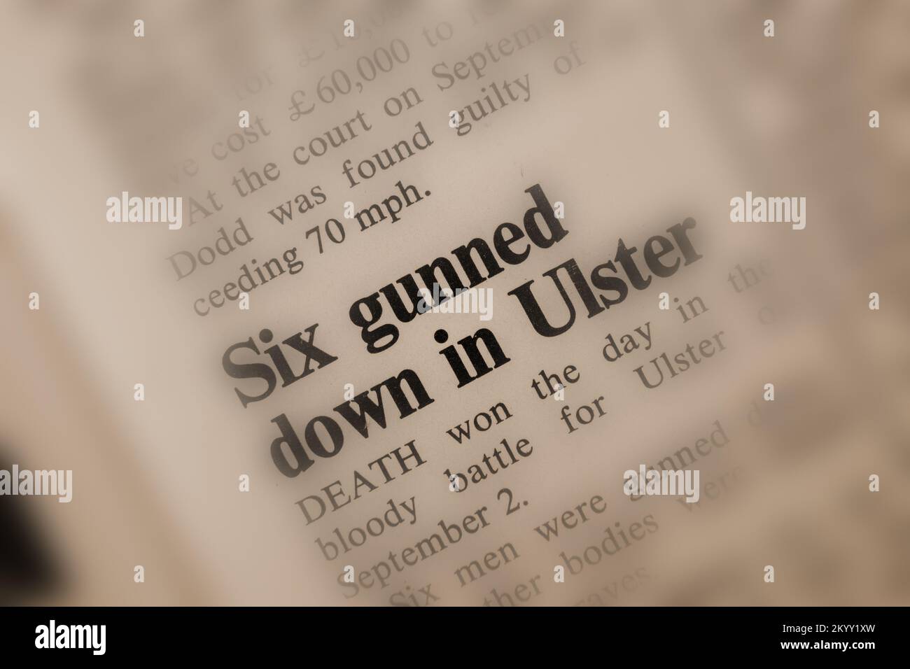 news story from 1975 newspaper headline article title - Six gunned down ...
