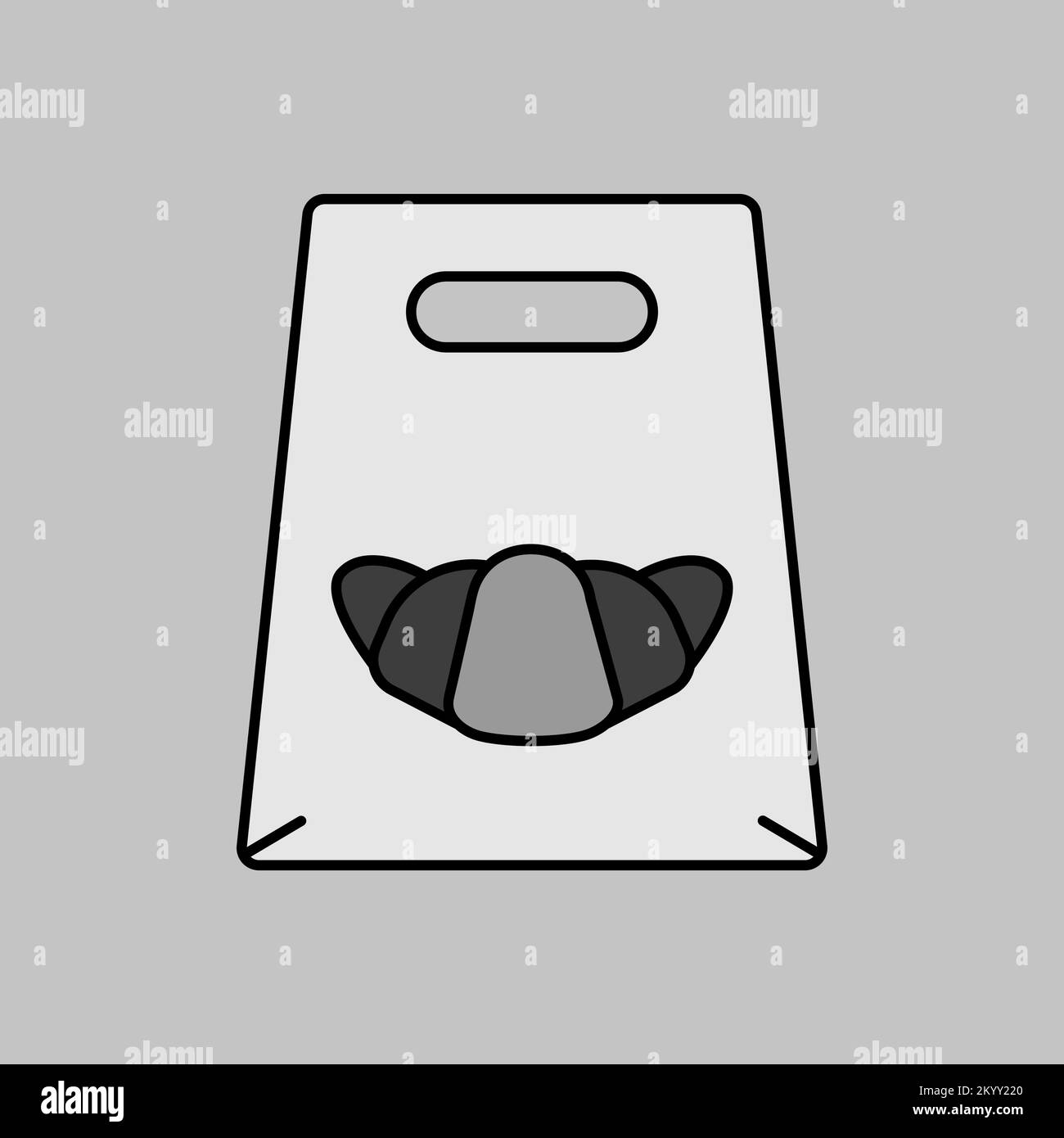 Fast food delivery take away paper bag vector grayscale icon. Croissant ...