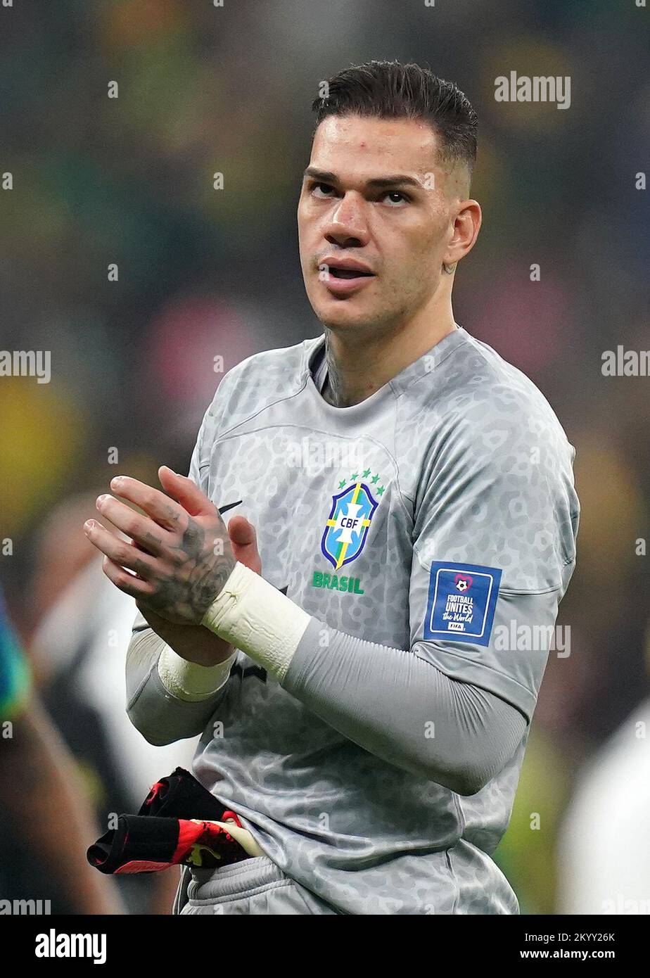 Brazil goalkeeper Ederson after the final whistle during the FIFA World ...