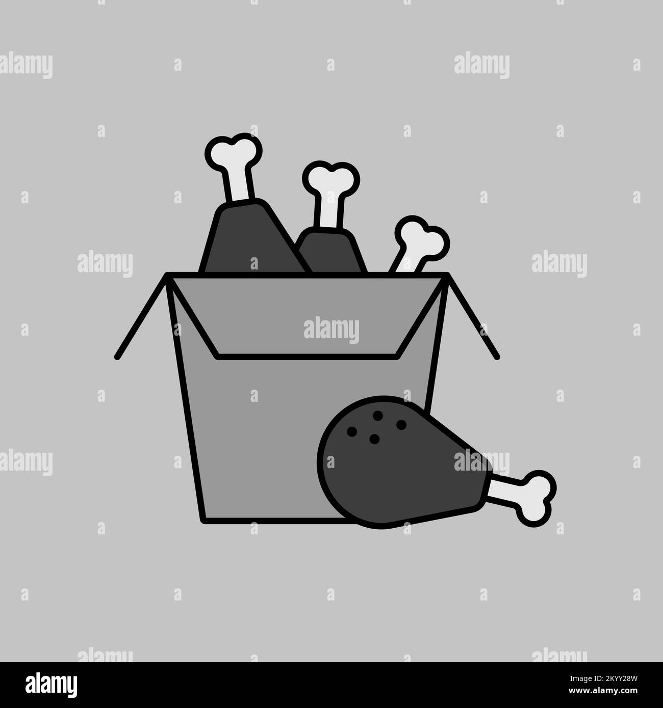 Fried chicken in the box vector grayscale icon. Delivery sign. Graph ...