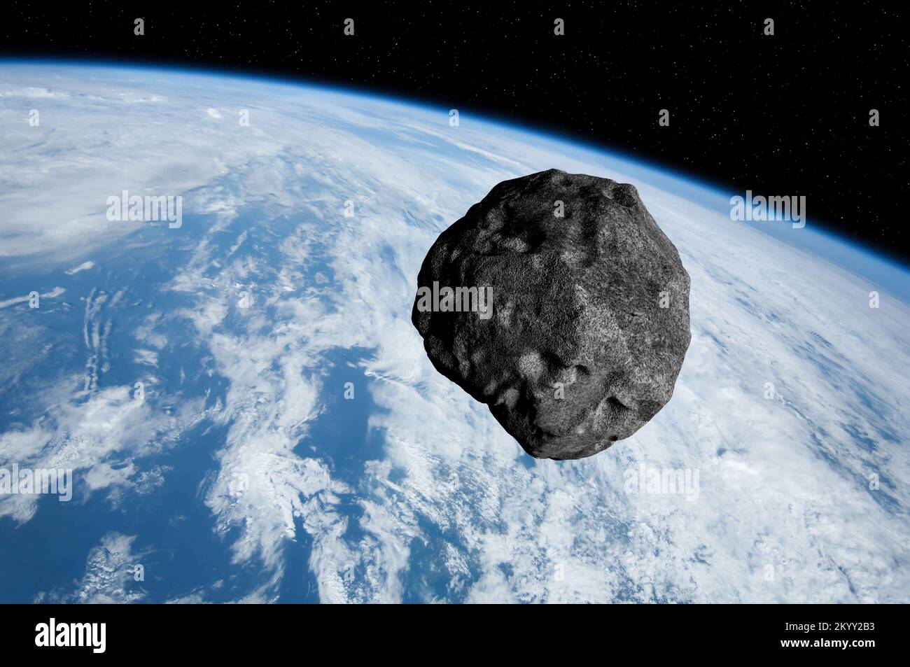 Planet Earth and big asteroid in the space. Blue Earth and asteroid ...