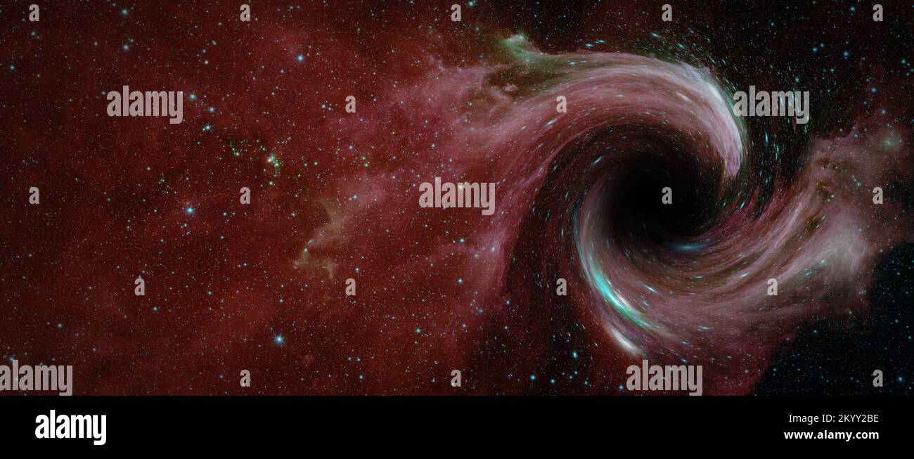 Black hole devours galaxy. Black hole, nebula and galaxy in deep outer ...