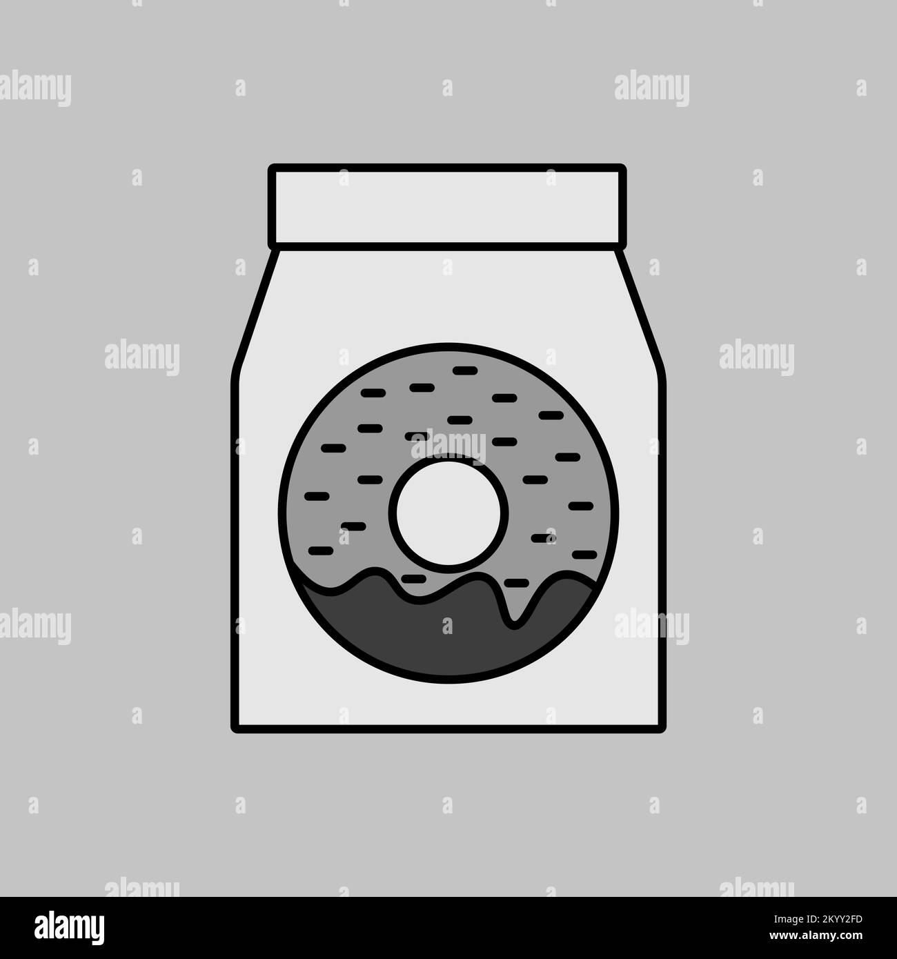 Fast food delivery take away paper bag vector grayscale icon. Donut ...