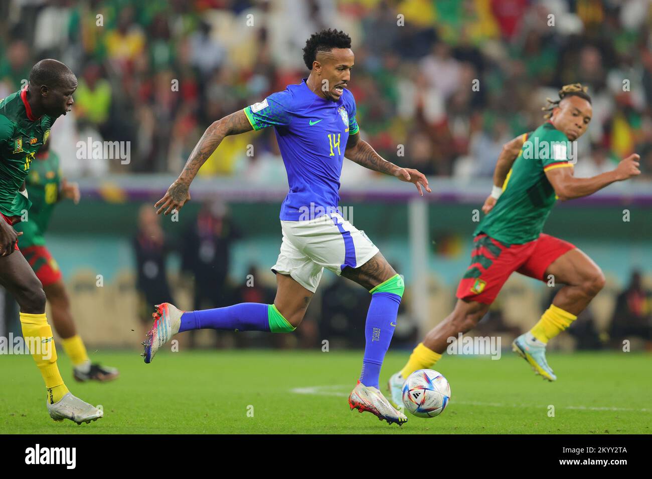 Lusail, Qatar. 02nd Dec, 2022. Eder Militao of Brazil dribbles the ball ...