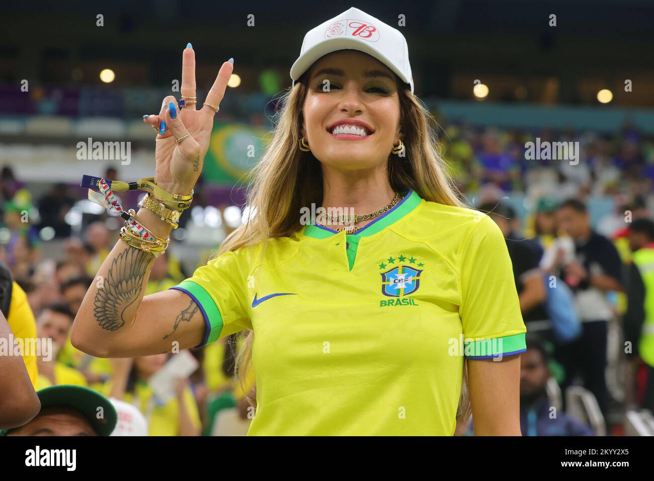 Brazilian fan during the FIFA World Cup, Qatar. , . Photo by Peter ...