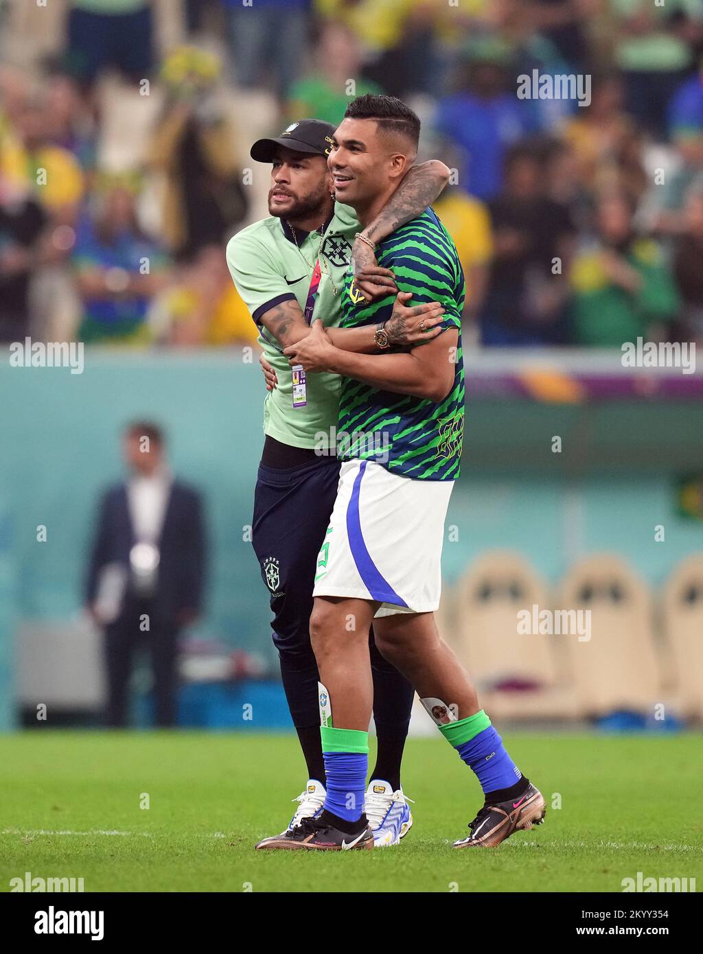 Brazil’s Neymar on the pitch with Casemiro after the FIFA World Cup ...