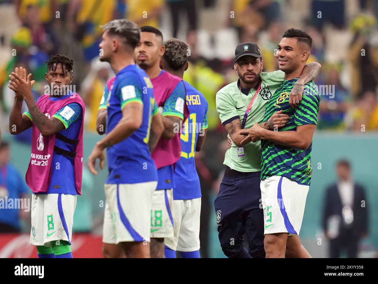 Brazil’s Neymar on the pitch with Casemiro after the FIFA World Cup ...