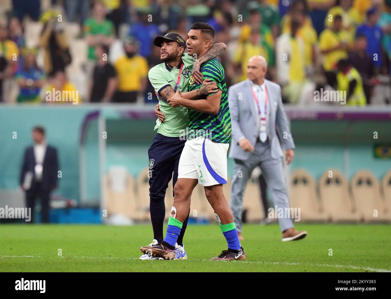 Brazil’s Neymar on the pitch with Casemiro after the FIFA World Cup ...