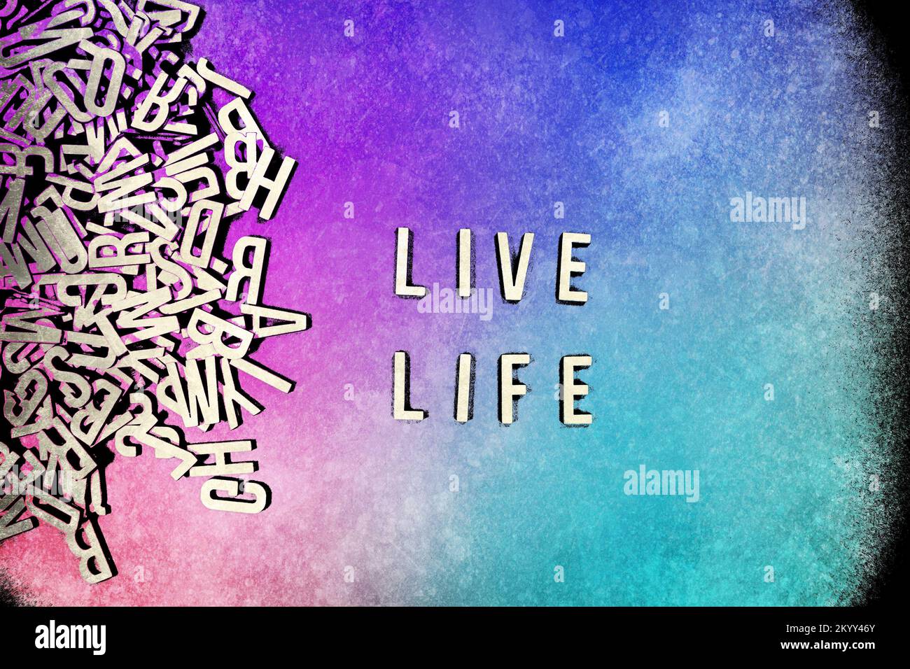 pile of wooden English language capital letters spilling into words ...