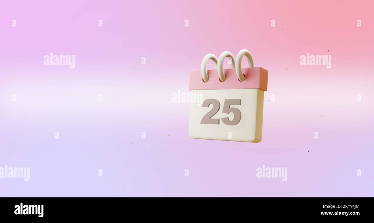 Image of calendar with numer 25 and christmas decorations on pink ...