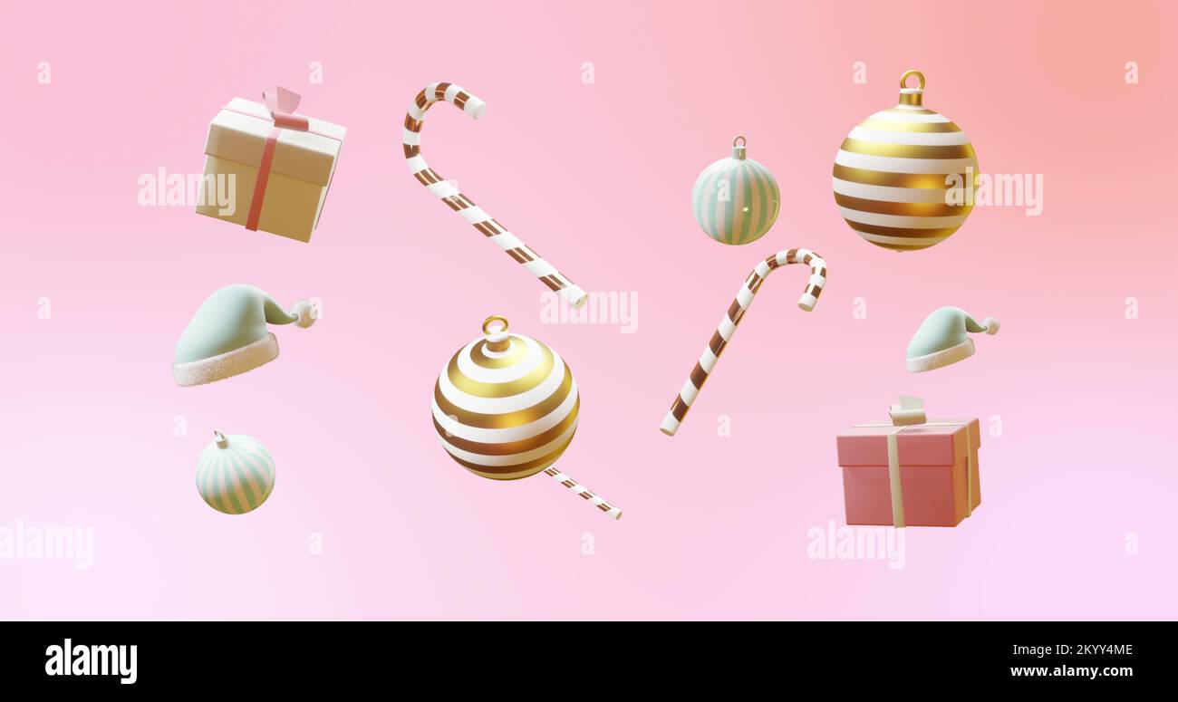 Image of christmas decorations on pink background Stock Photo - Alamy