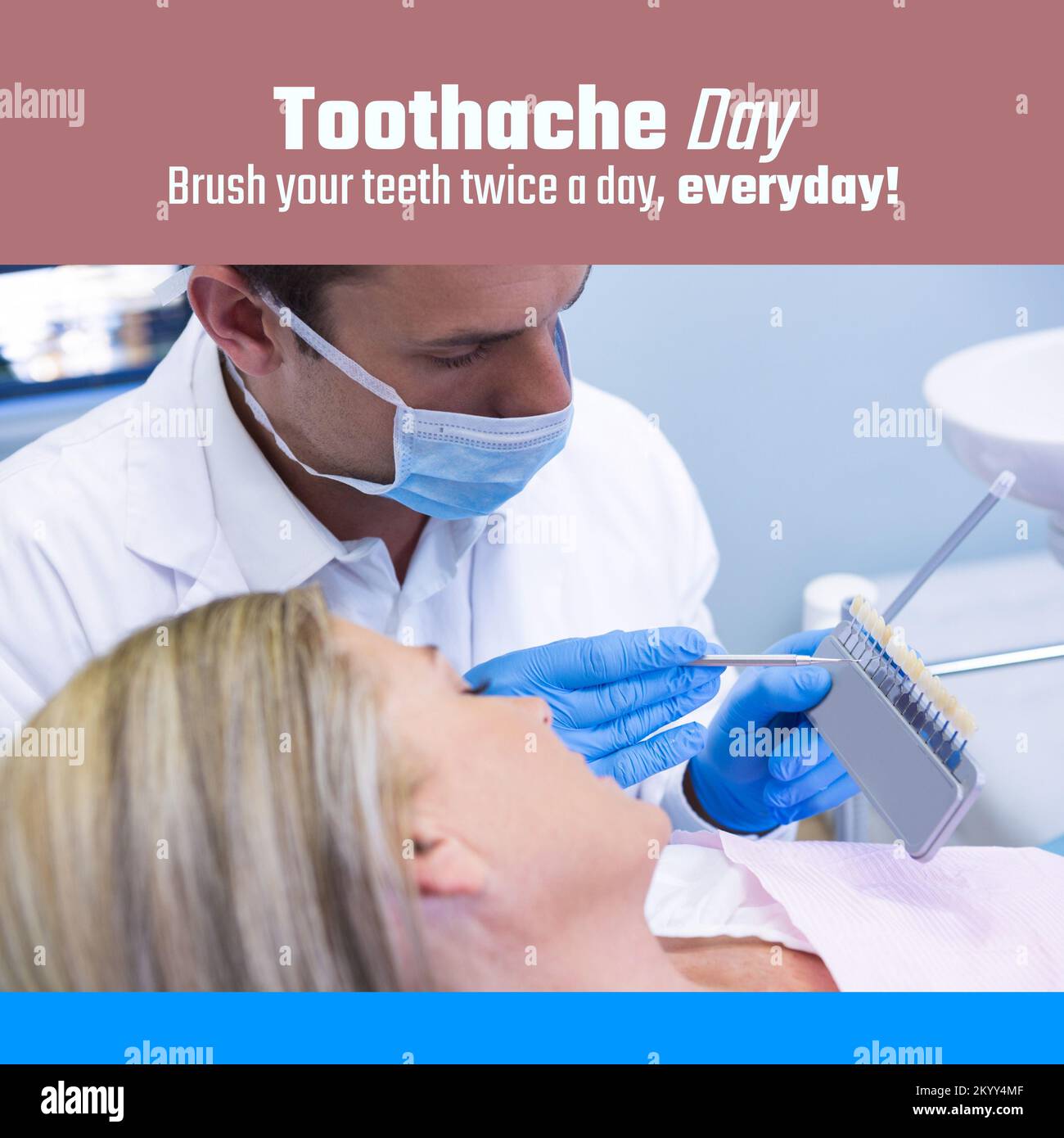 Composition of toothache day text and caucasian male dentist with ...