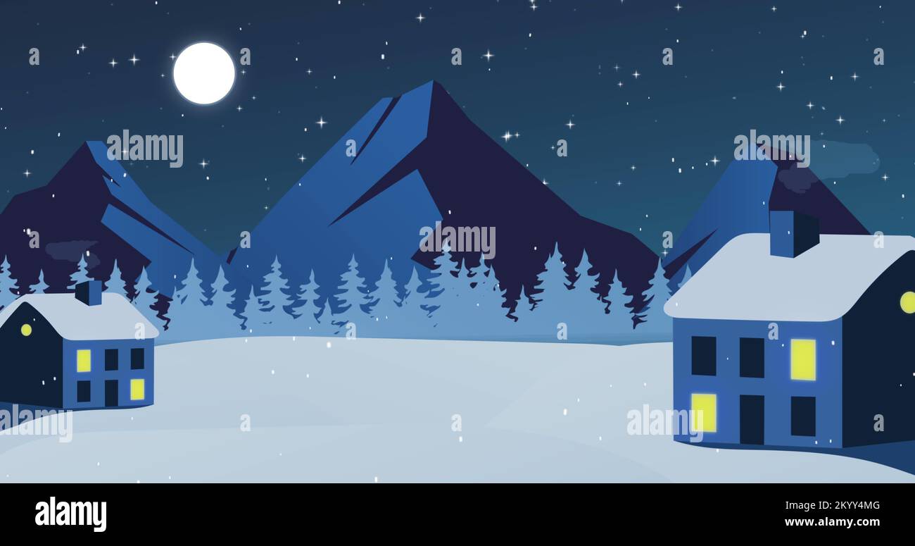 Image of snow falling over winter landscape Stock Photo - Alamy