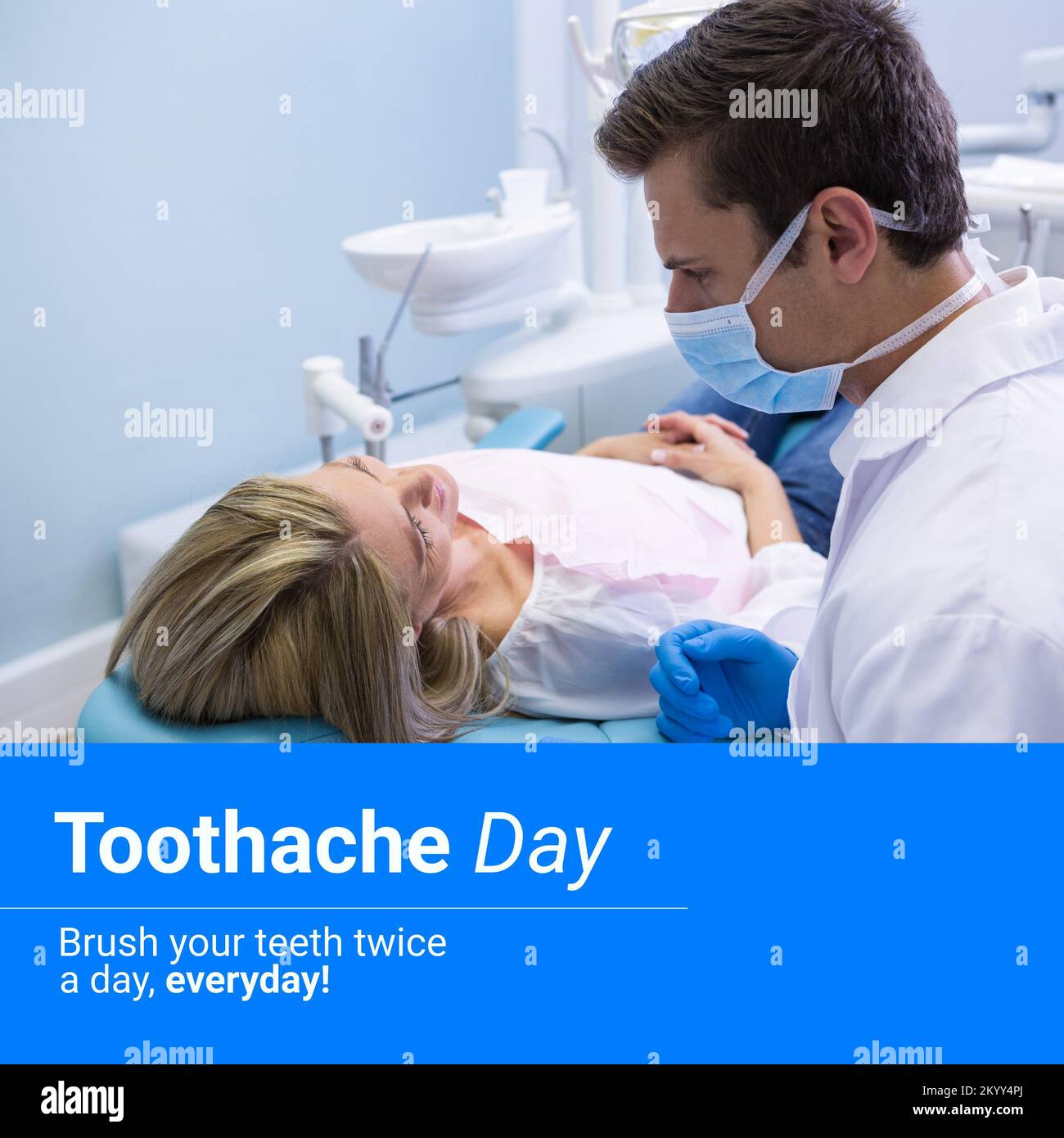 Composition of toothache day text and caucasian male dentist with ...