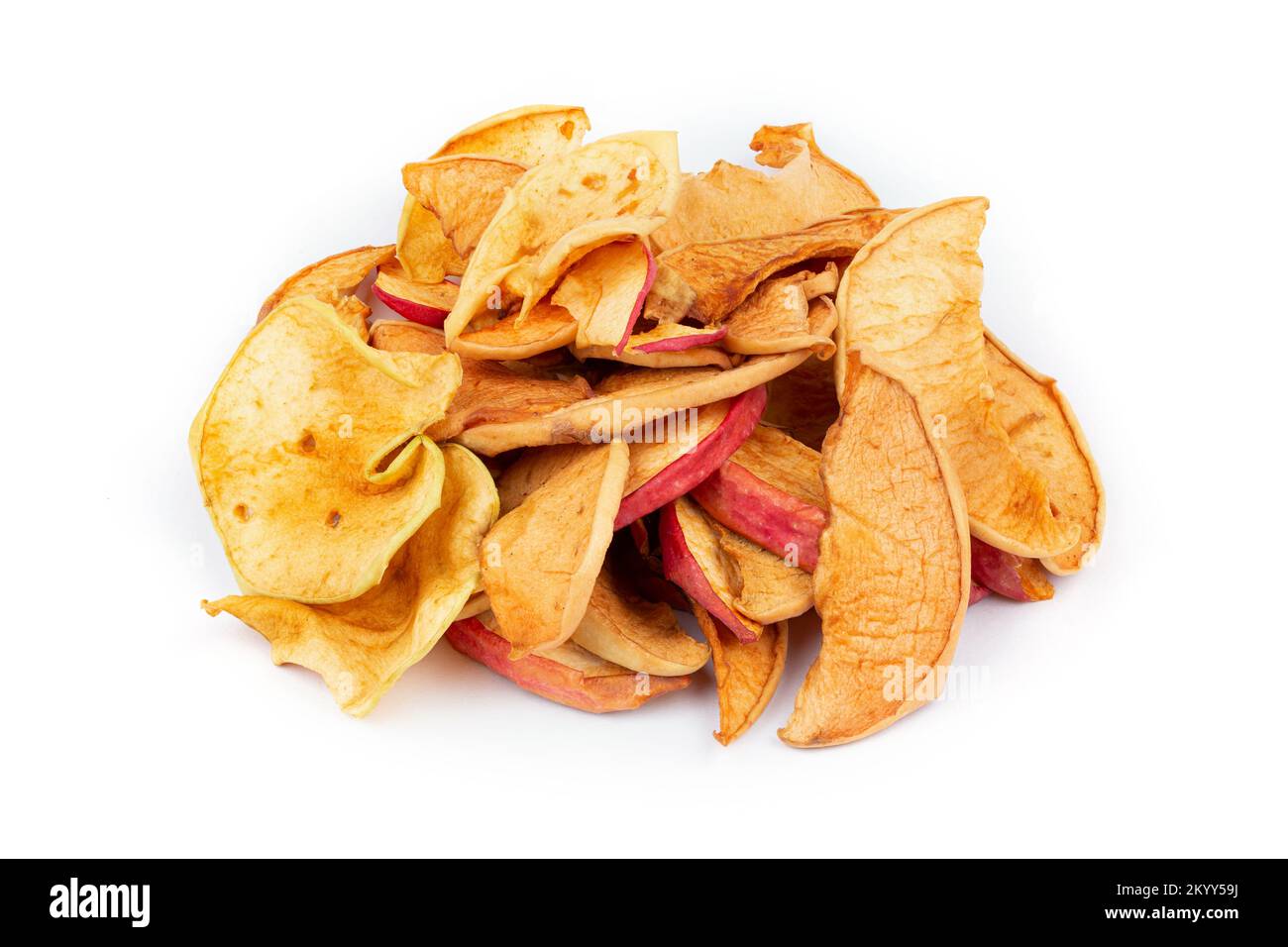 Homemade sun-dried organic apple slices, crispy apple chips on white ...