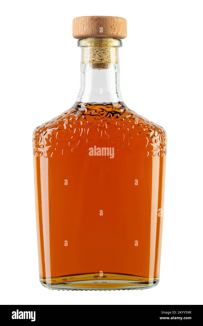 Full whiskey, cognac, brandy bottle isolated on white background. File contains clipping path ...