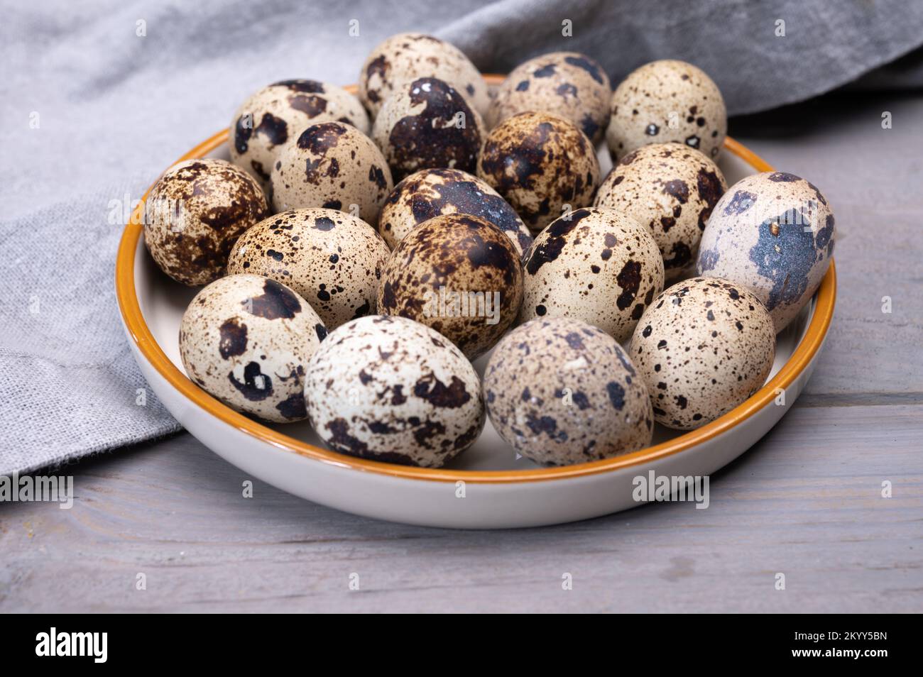 Fresh small spotted partridge or quail bird eggs uncooked Stock Photo ...