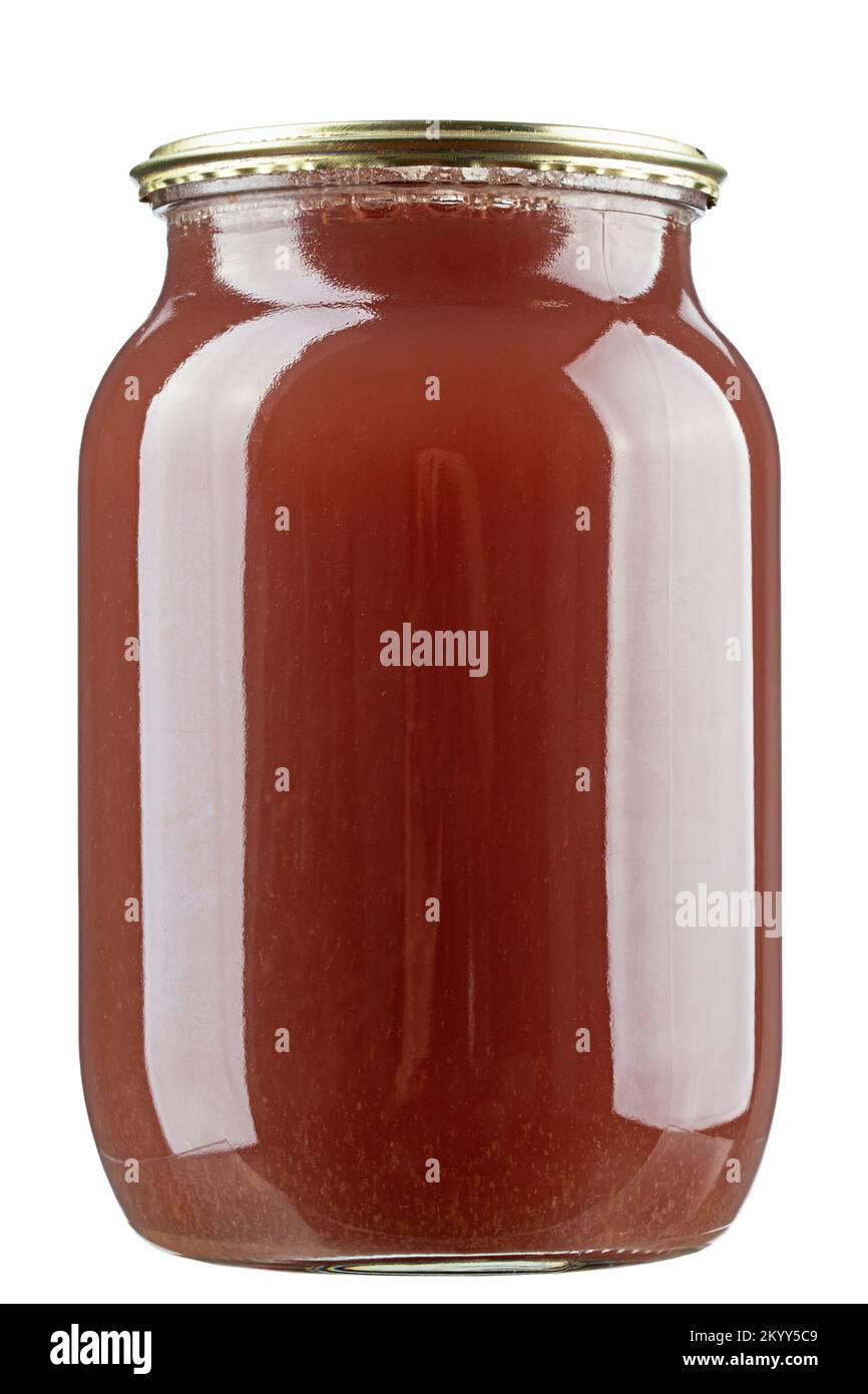 Homemade compote in a glass jar isolated on white background. Preserved ...