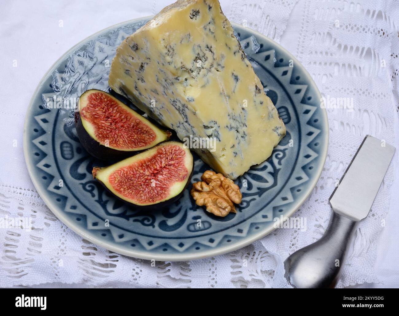 Cheese collection, English old stilton blue cheese close up served with ...