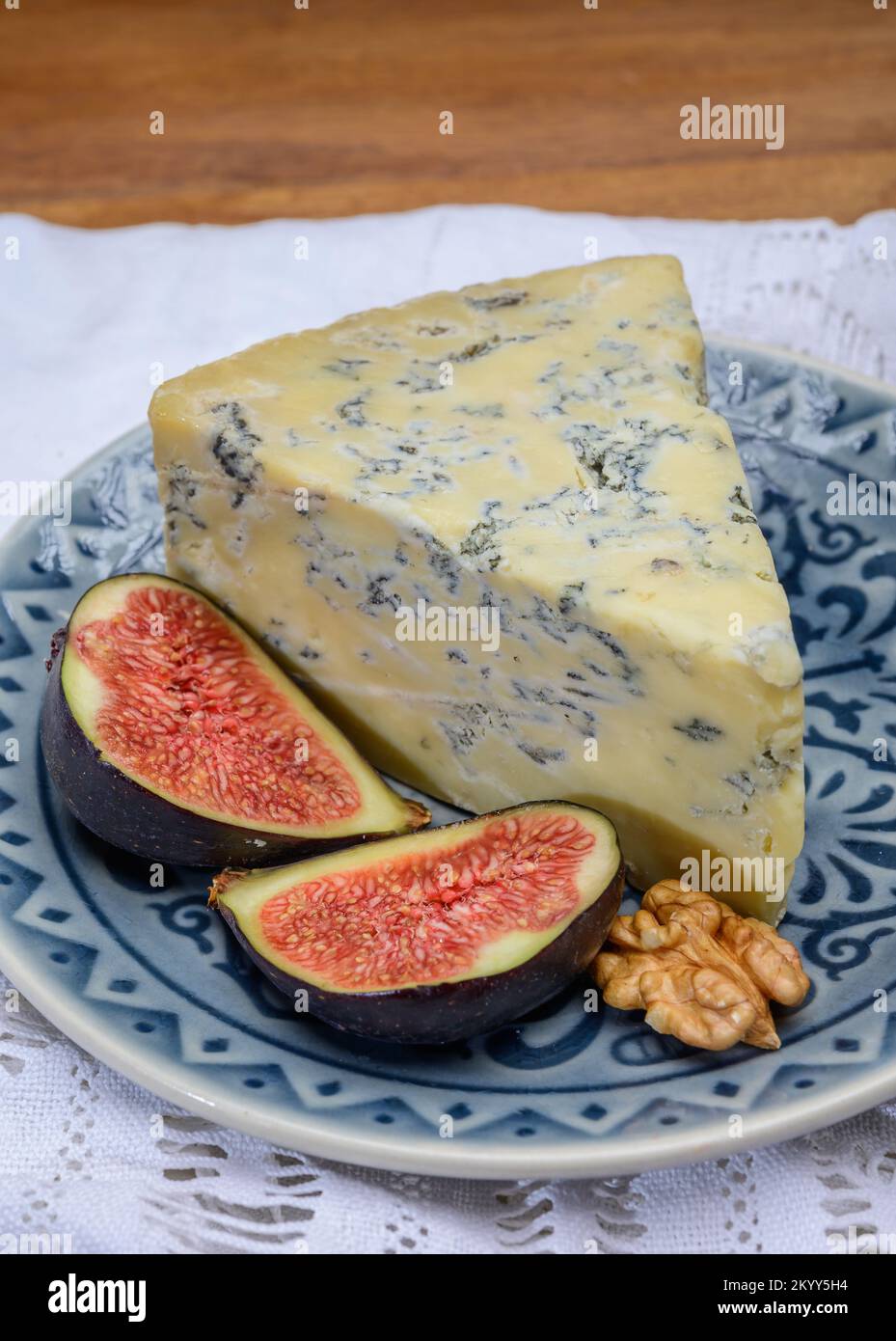 Cheese collection, English old stilton blue cheese close up served with ...