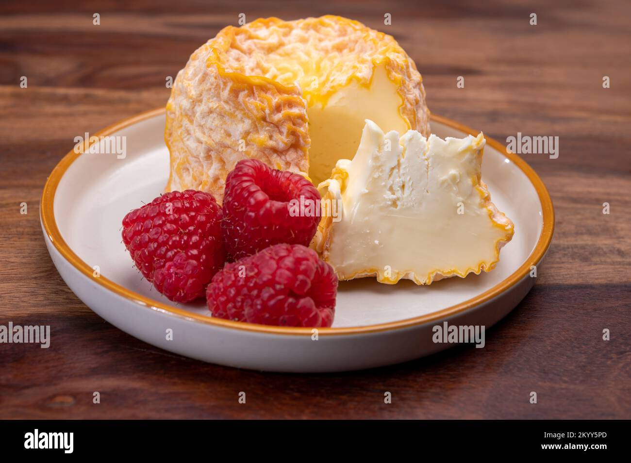 French Langres soft cows crumbly cheese with washed rind structure made ...