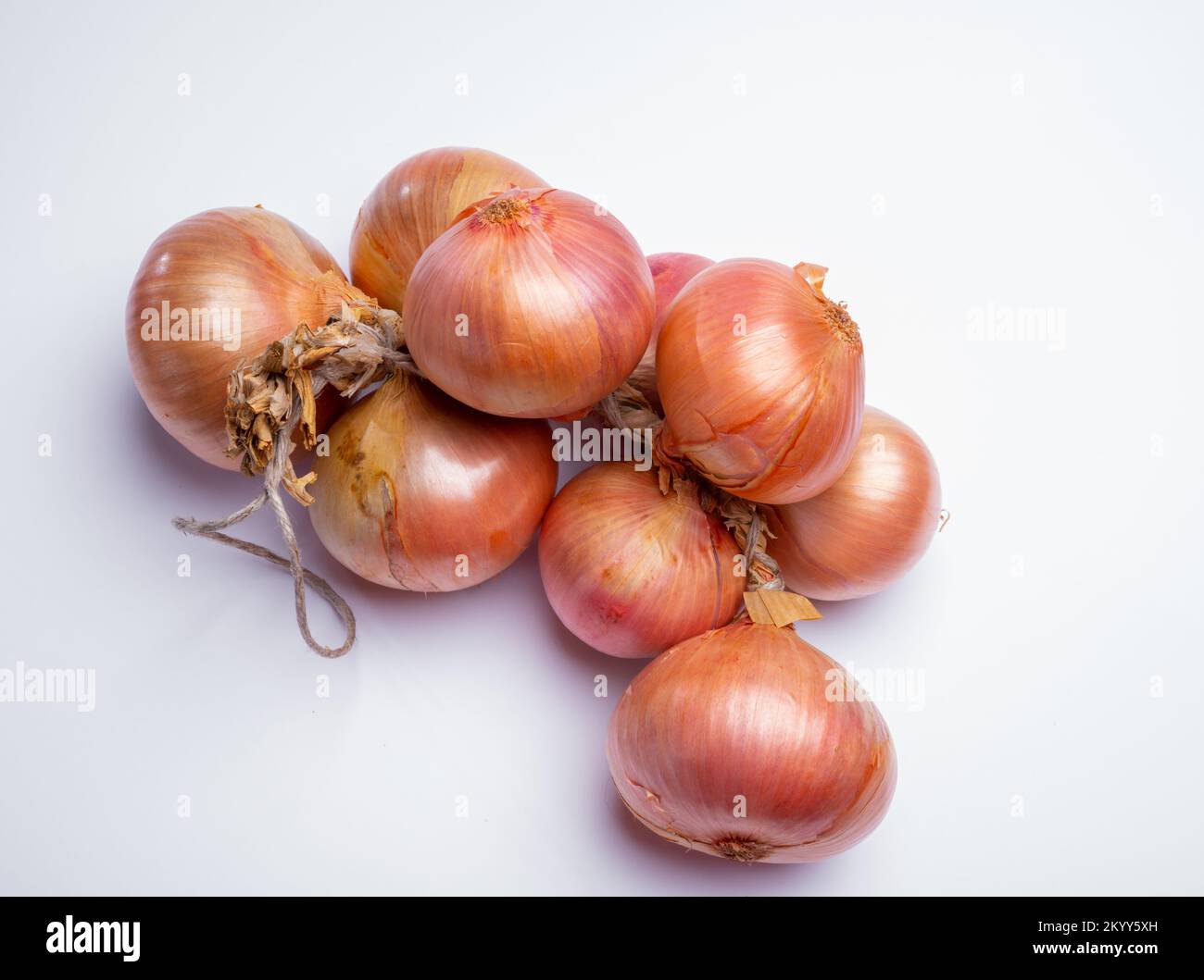 Bunch of french AOP pink onions from Roscoff village in Brittany ...