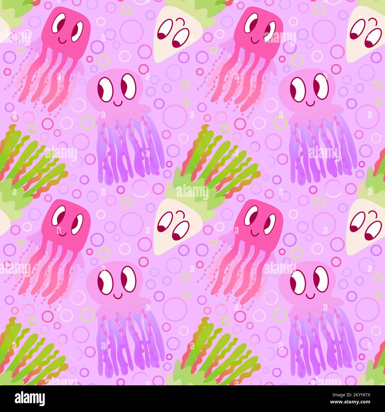 Cartoon animals seamless jellyfish abstract ocean pattern for wrapping ...
